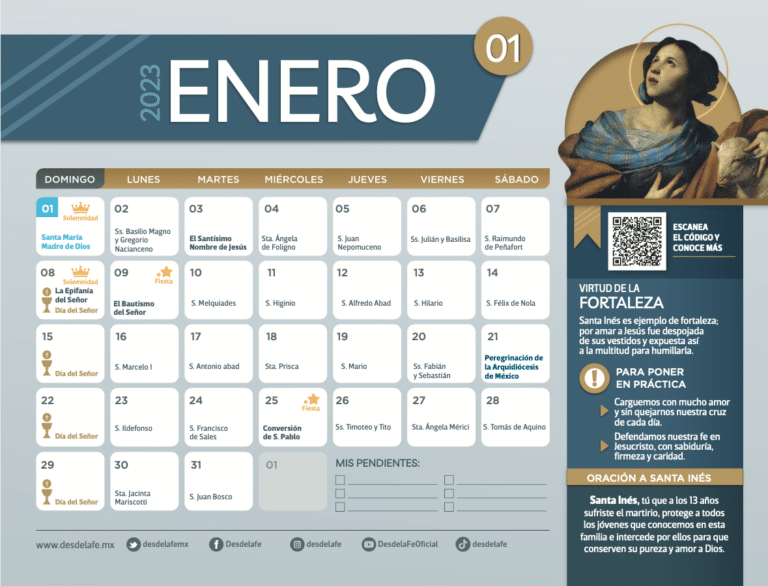Calendario de Enero 2023 para imprimir