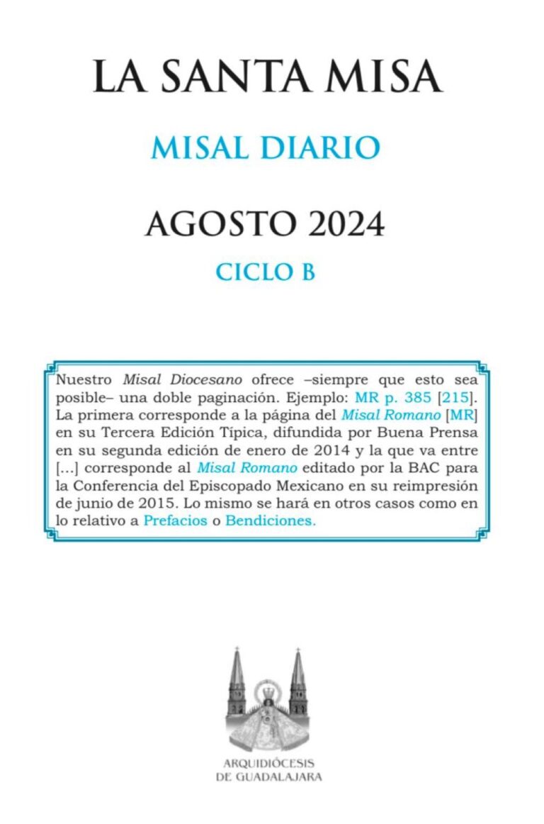 Misal Mensual en PDF de Agosto 2024 (Con Evangelio y Lecturas) | Desde la Fe